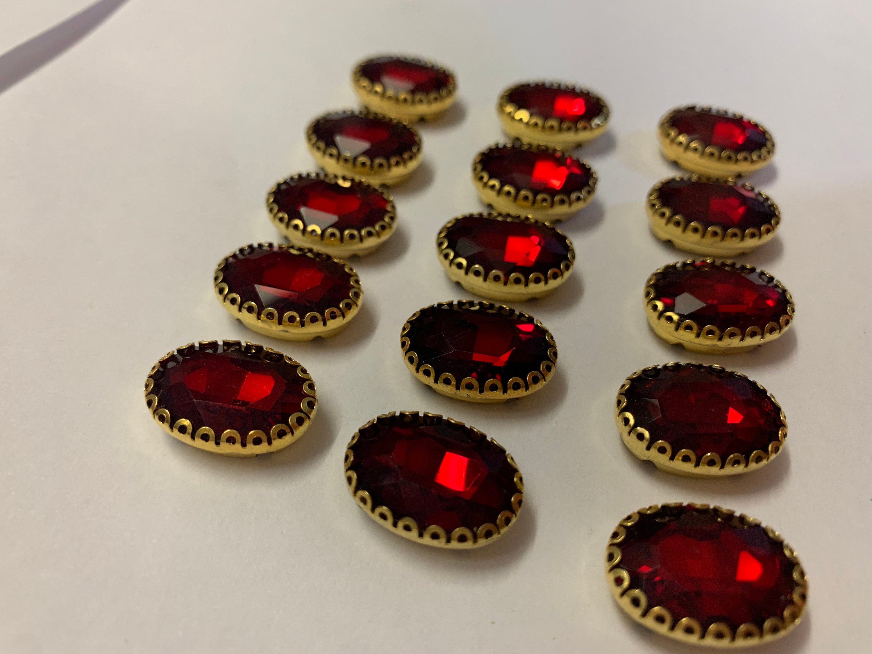 Red Ruby Crystal Button, Sew on Crystal Button, Gold Red Crystal Button ...