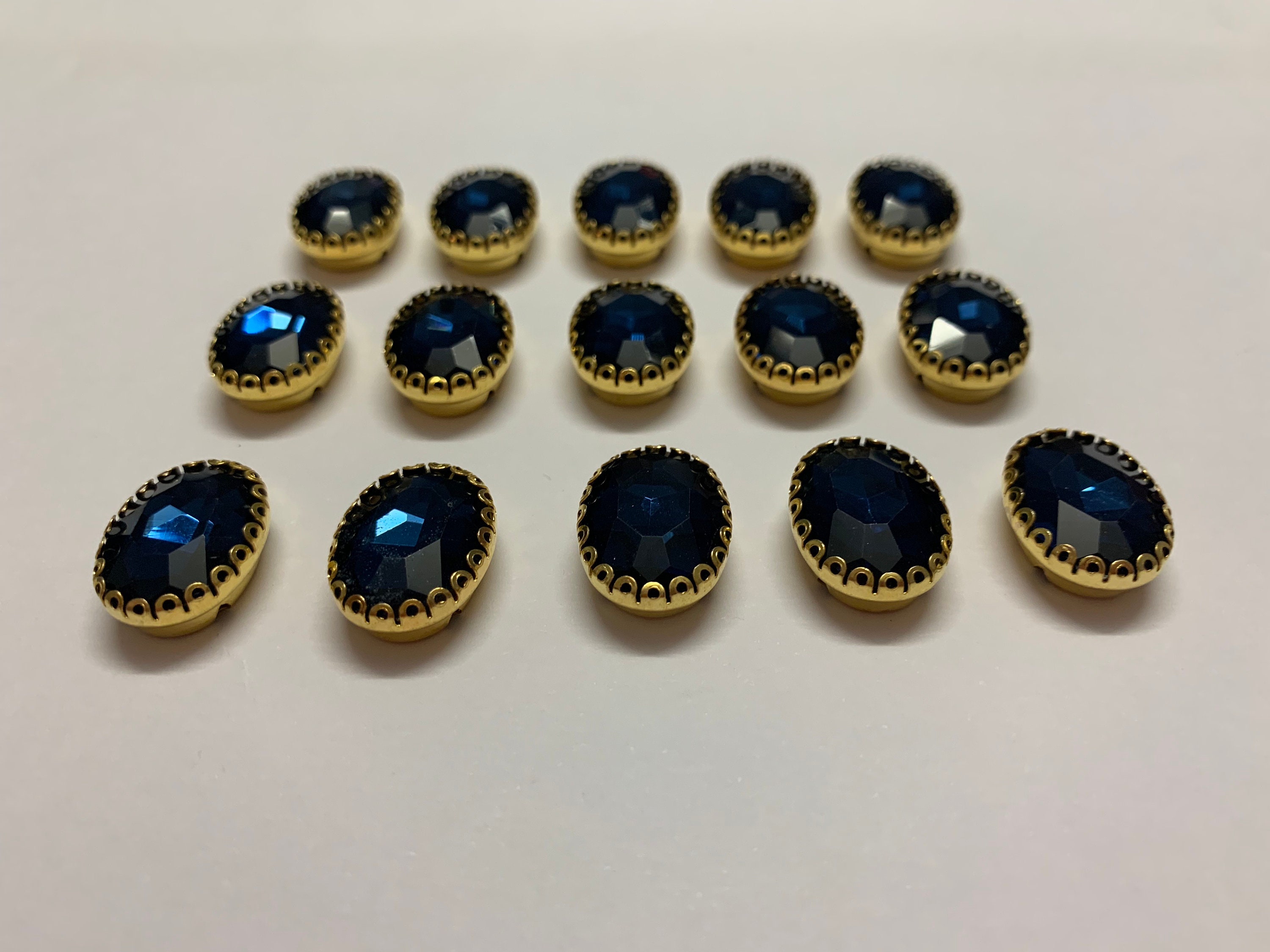 Blue Sapphire Crystal Button, Sew on Crystal Button, Gold Blue Crystal ...