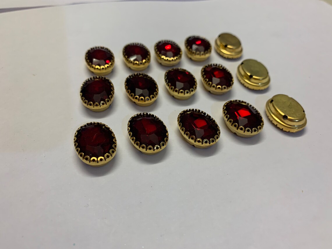 Red Ruby Crystal Button, Sew on Crystal Button, Gold Red Crystal Button ...