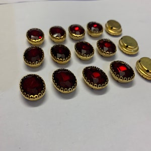 Red Ruby Crystal Button, Sew on Crystal Button, Gold Red Crystal Button ...