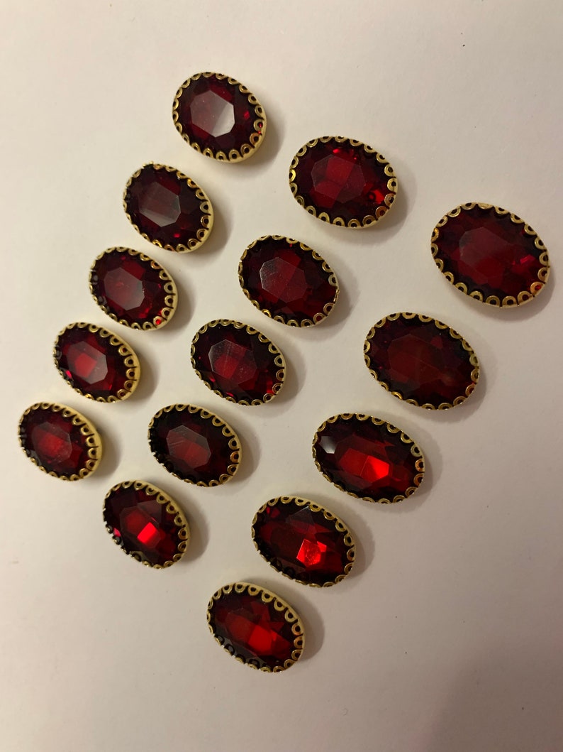 Red Ruby Crystal Button, Sew on Crystal Button, Gold Red Crystal Button ...