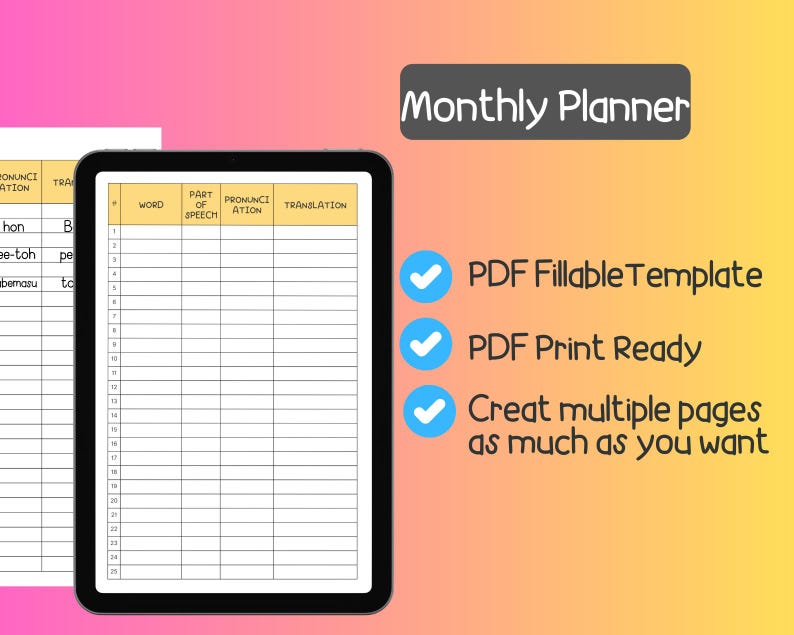 Digital Vocabulary Worksheet for iPad - Editable Chart Template - Fun ...