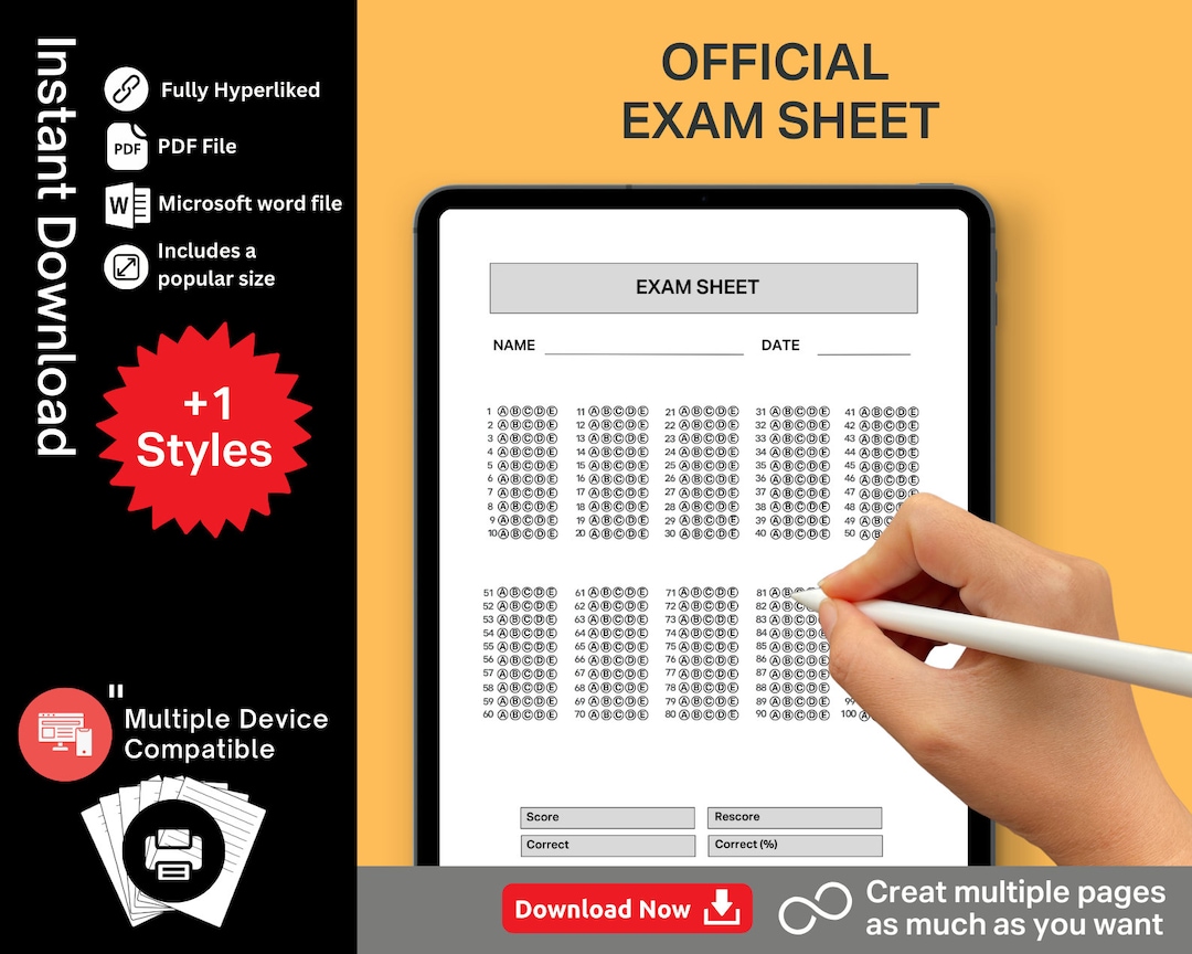 Official Exam Sheet 100 Questions,pdf Instant Download,exam Printable ...