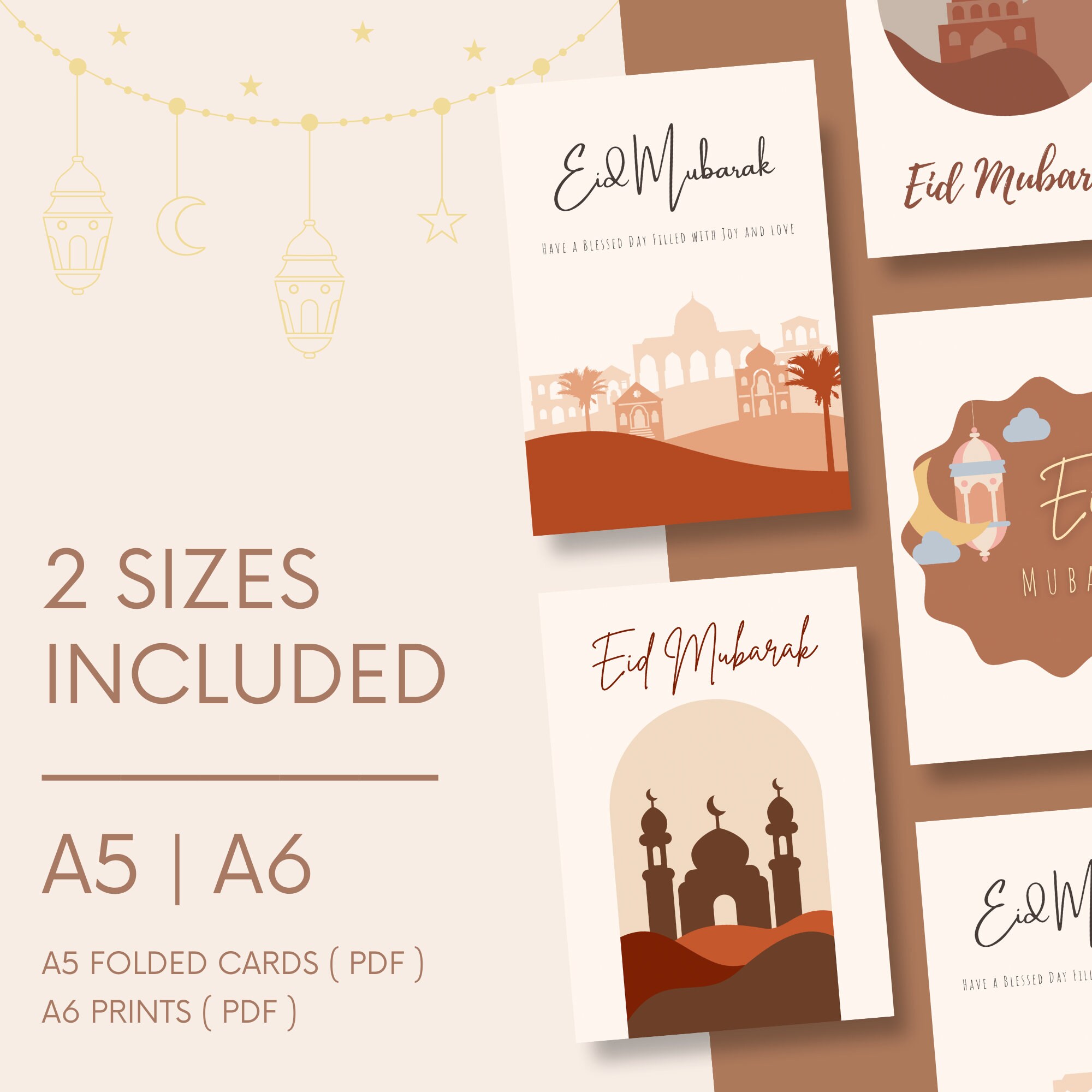 Eid Mubarak Printable Cards, Digital Eid Greeting Cards, Happy Eid ...