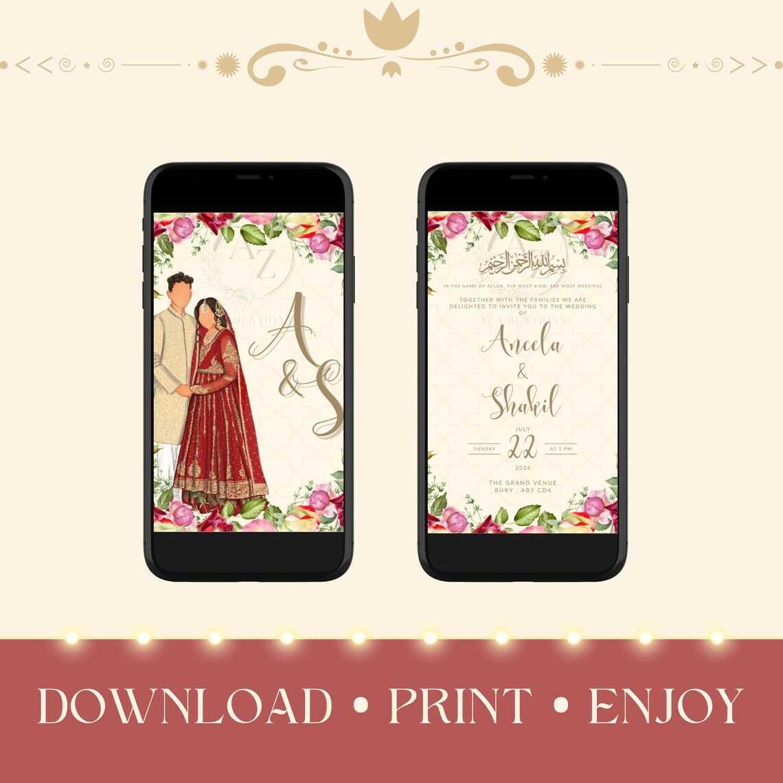 Personalised Digital Wedding Invitation, Baraat E-invite, Nikkah ...