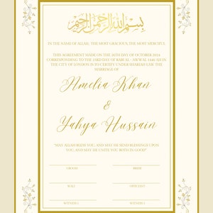 Personalised Nikkah Wedding Contract, Muslim Marriage Certificate ...