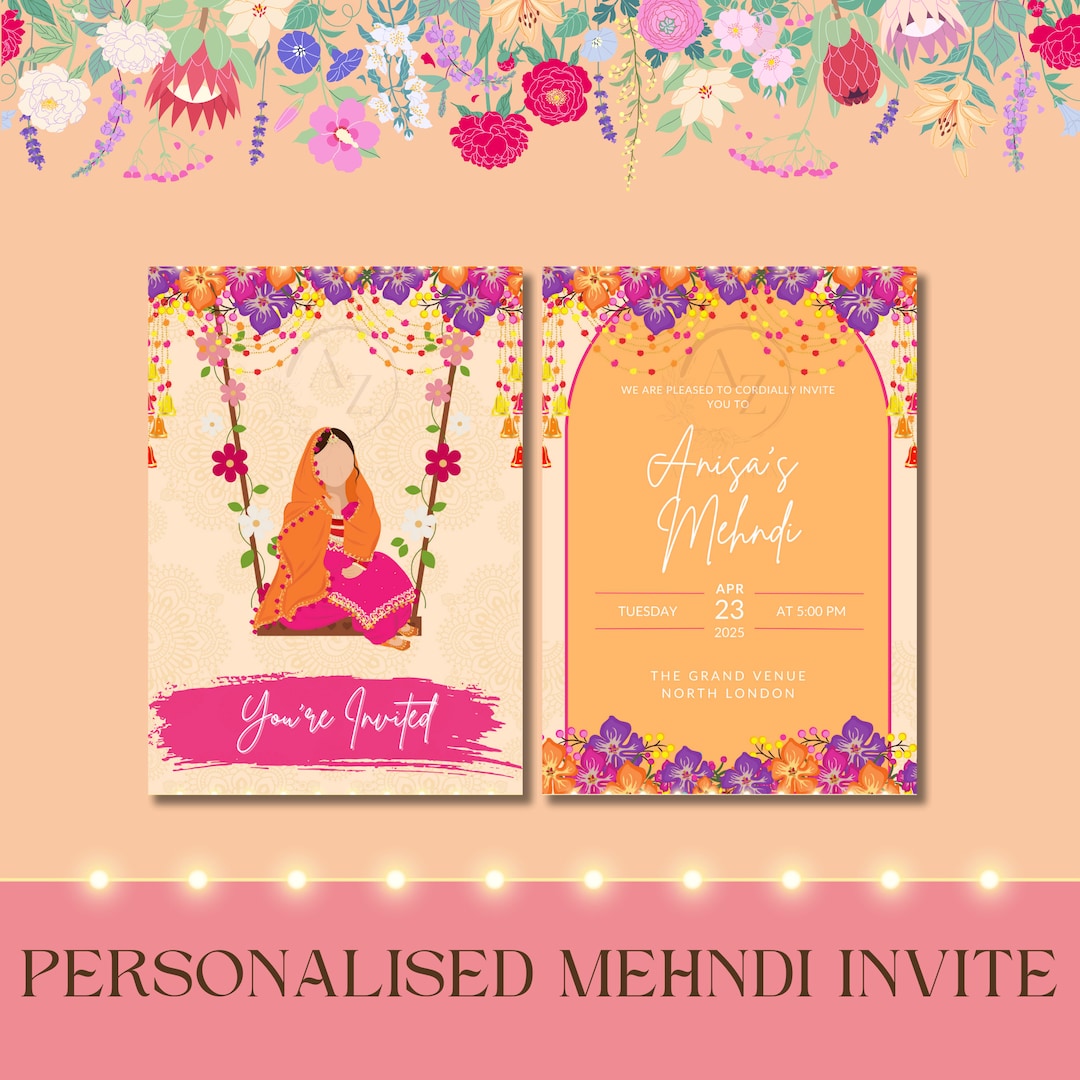 Personalised Digital Mehndi Wedding Invitation, Mendhi E-invite, Dholki ...
