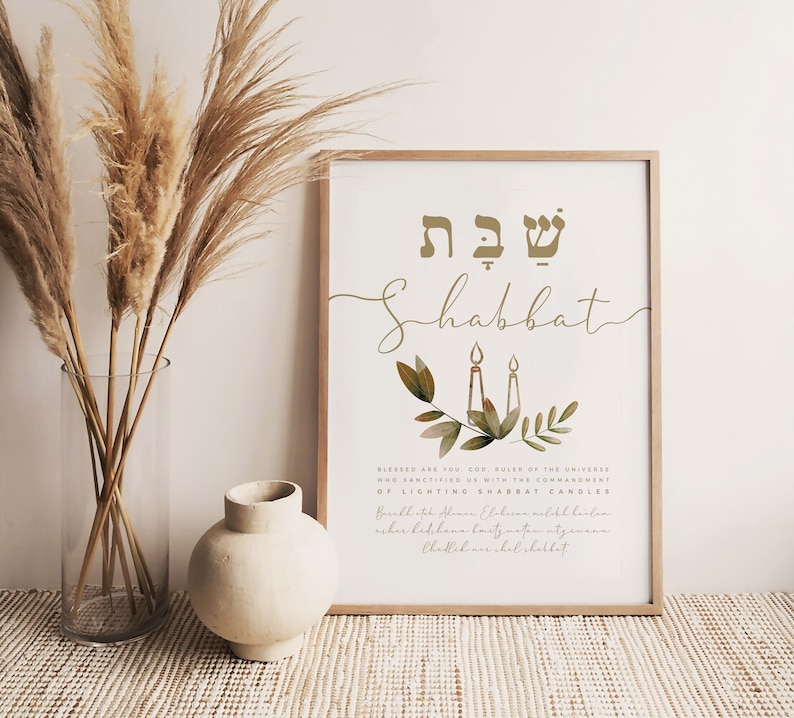 SHABBAT SHALOM Lighting Shabbat Candles Wall Art, Blessing for Sabbath ...