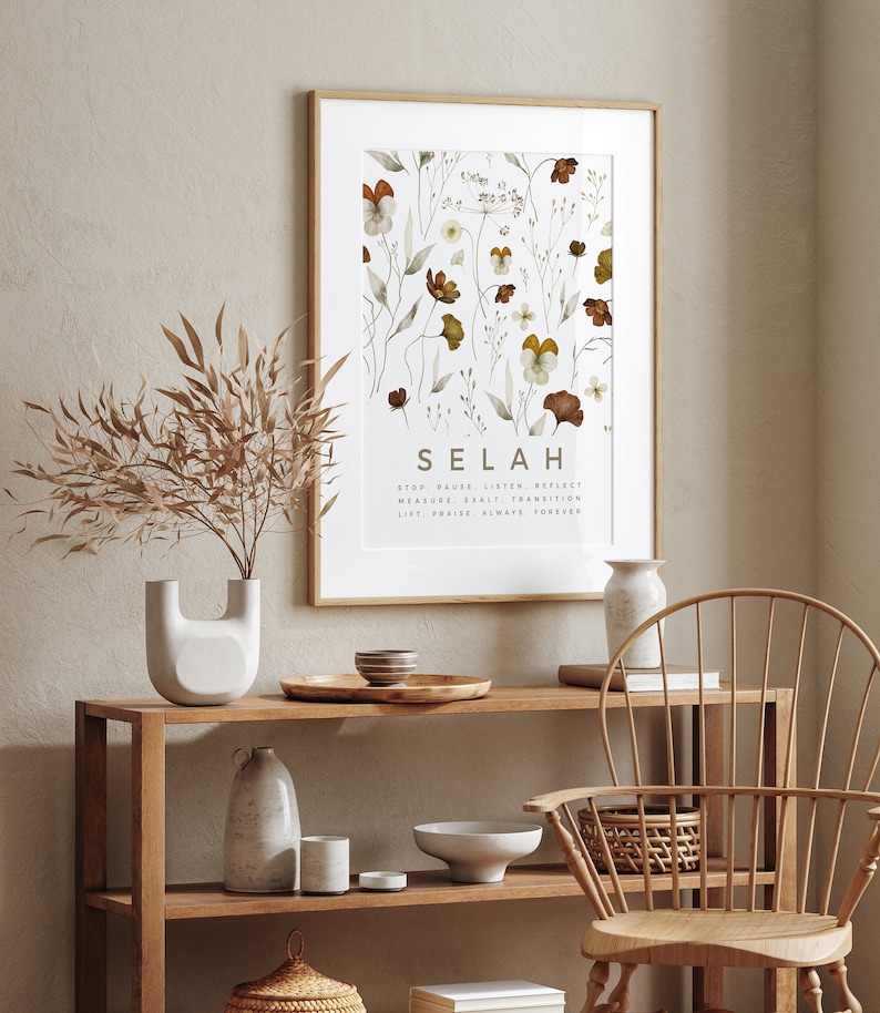 Selah Definition Print: Autumn Floral Bible Verse Wall Art (digital ...