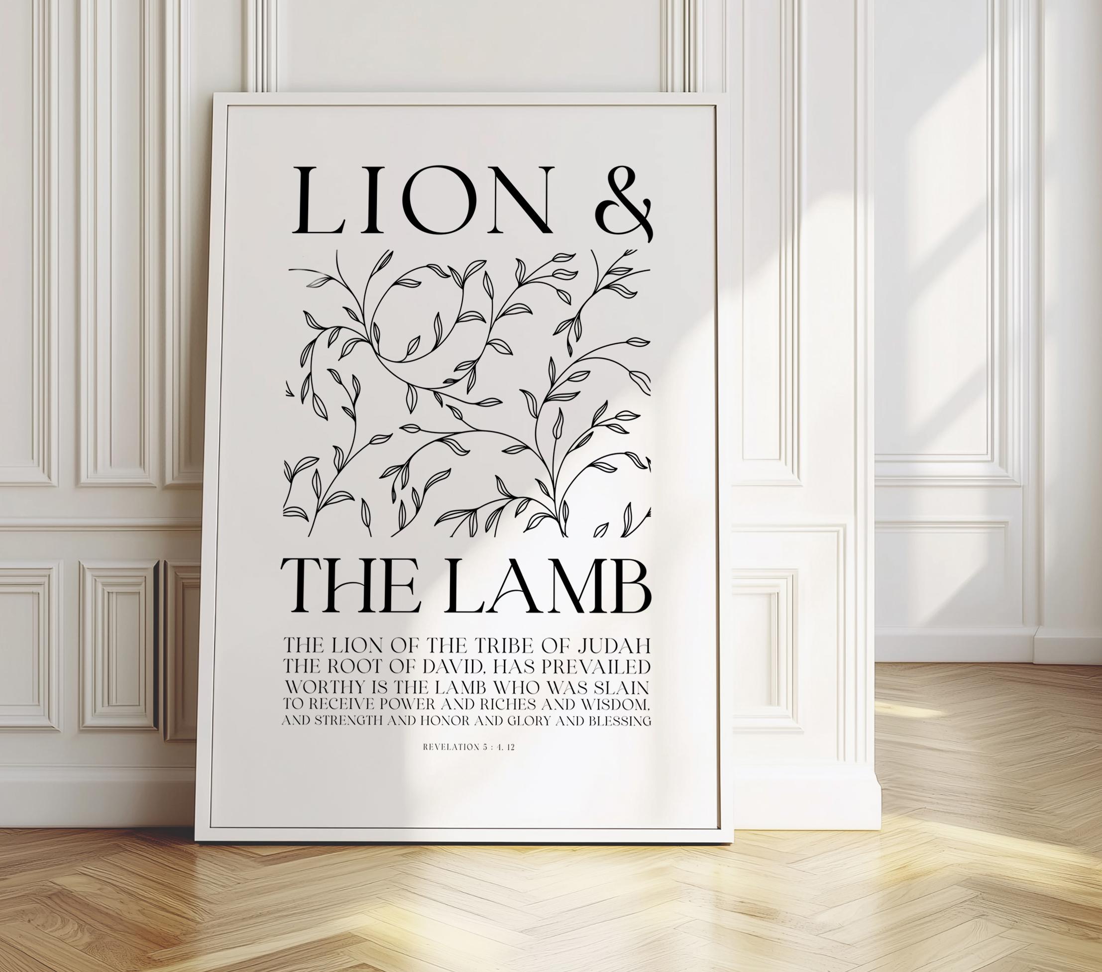 Lion and Lamb Bible Verse Art: Christian Revelation 5 Print (digital ...
