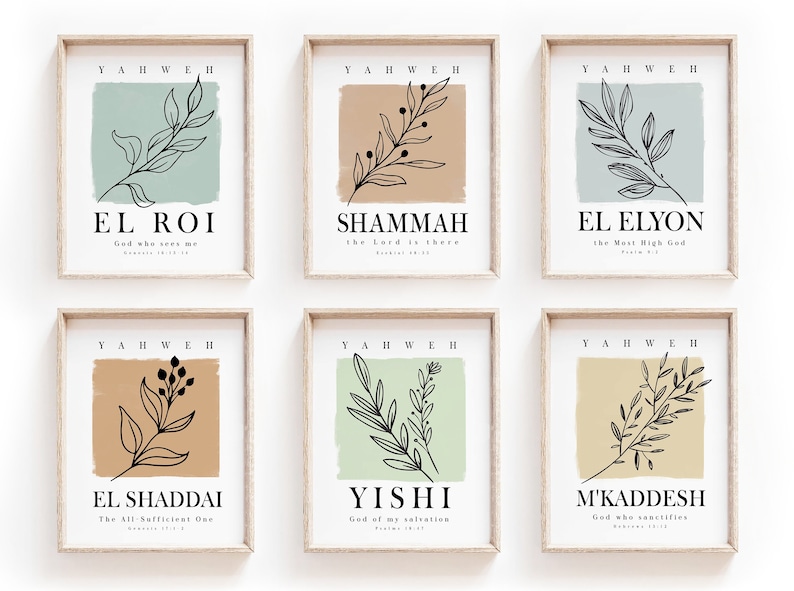Set of 6 Printable Names of God Wall Art, Bible Verse Minimalist ...