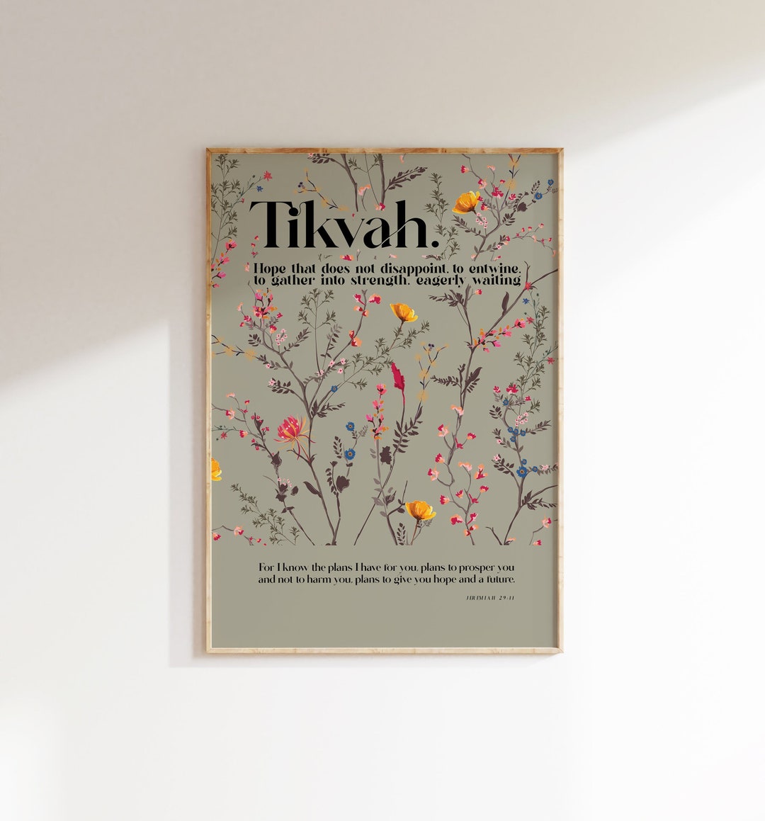 TIKVAH Minimalist Wall Art, HOPE Bible Verse Hebrew Definition Print, Jeremiah 29:11 for I Know ...