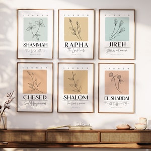 Hebrew Names of God Set of 6 Christian Printable Wall Art, Bible Verse ...