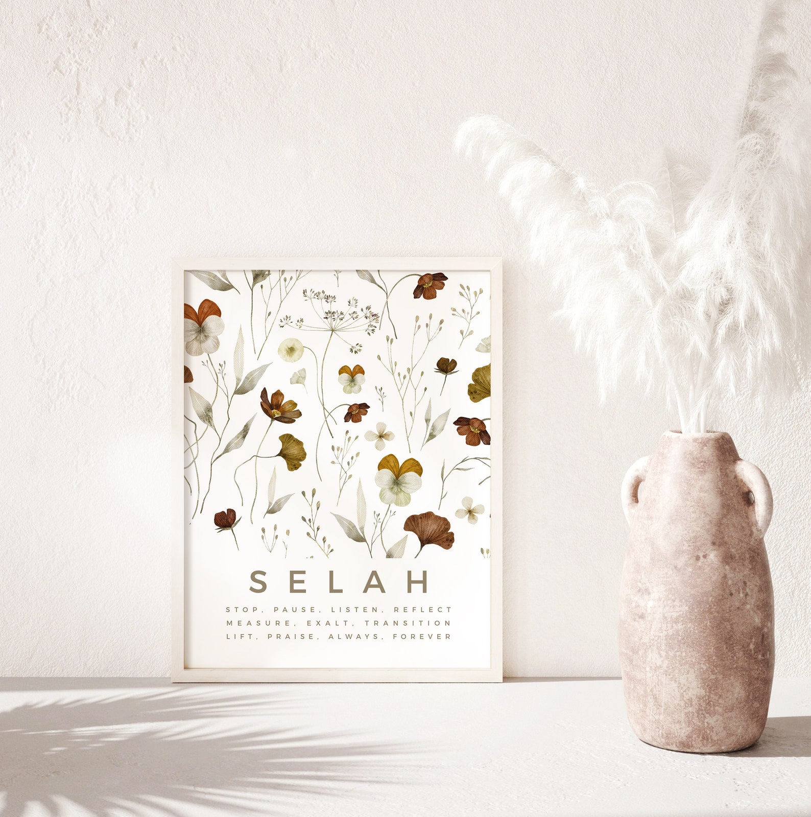 Selah Definition Print: Autumn Floral Bible Verse Wall Art (digital ...