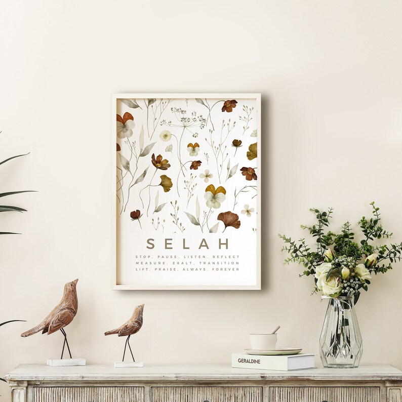 Selah Definition Print: Autumn Floral Bible Verse Wall Art (digital ...