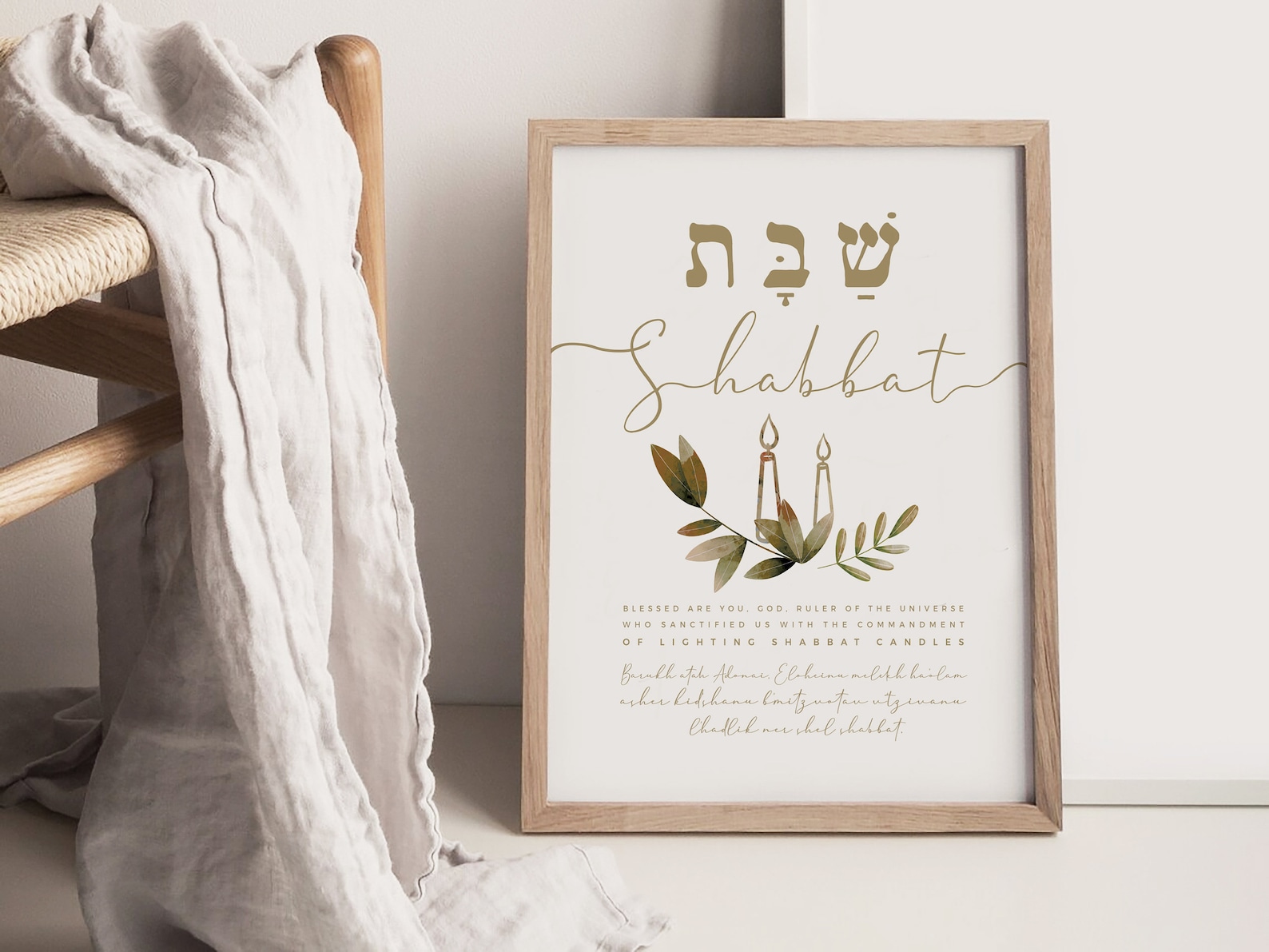SHABBAT SHALOM Lighting Shabbat Candles Wall Art, Blessing for Sabbath ...