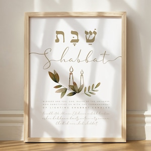 SHABBAT SHALOM Lighting Shabbat Candles Wall Art, Blessing for Sabbath ...