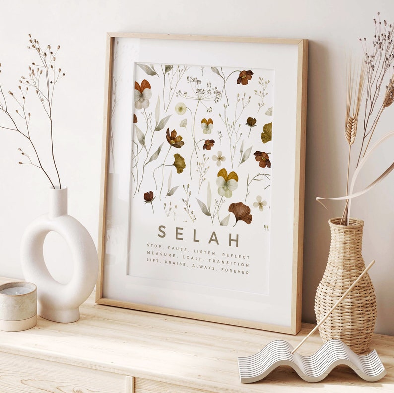 Selah Definition Print: Autumn Floral Bible Verse Wall Art (digital ...