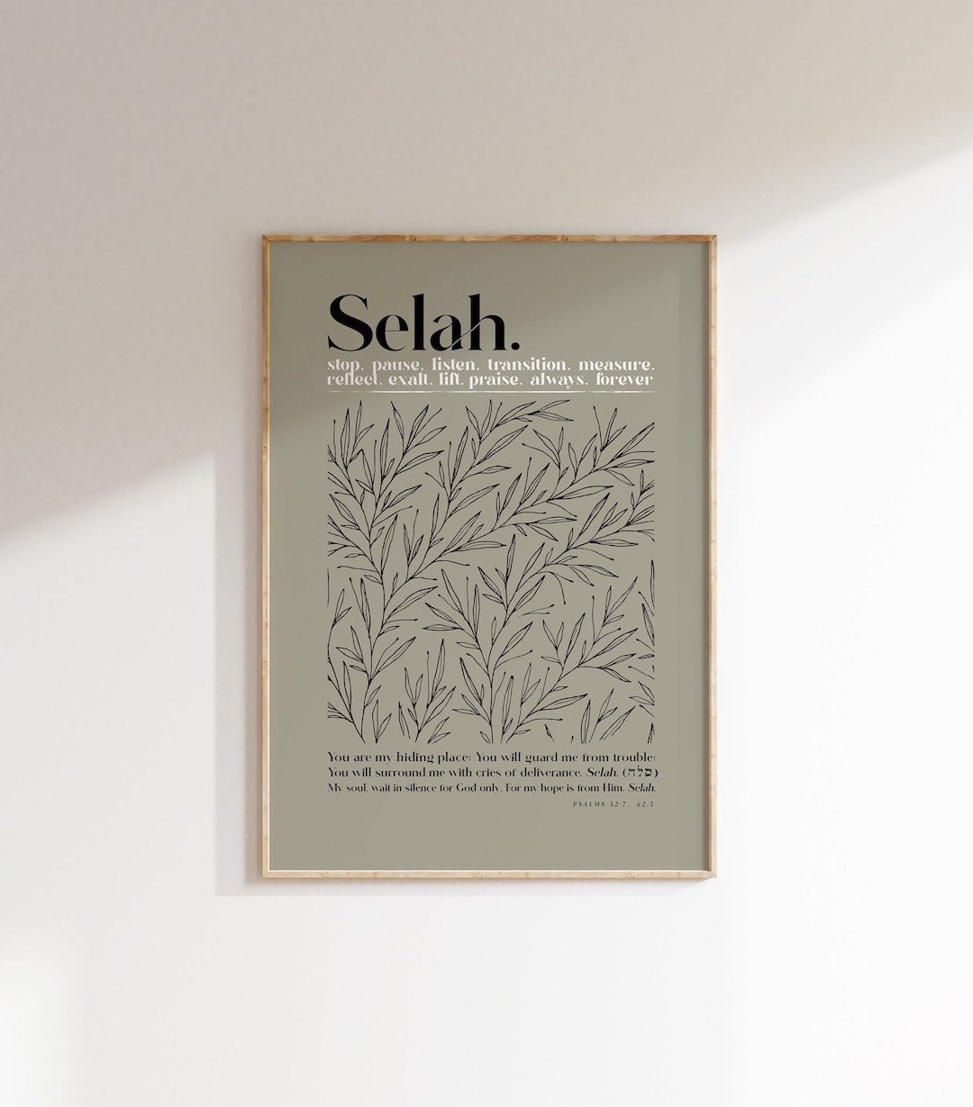 SELAH Wall Art, Selah HEBREW BIBLE Verse Wall Decor, Sage Green ...