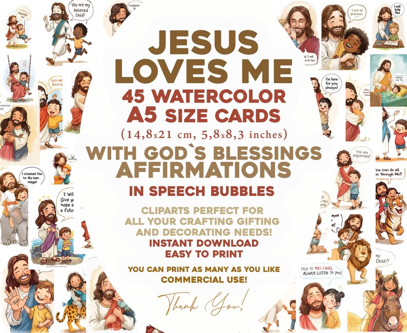 Jesus Loves Me Affirmations Cards: 45 Jesus Blessing Children ...