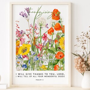 THANKSGIVING Bible Verse PRINT | Psalm 9:1- I Will Give Thanks to You ...