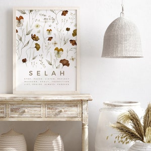 Selah Definition Print: Autumn Floral Bible Verse Wall Art (digital ...
