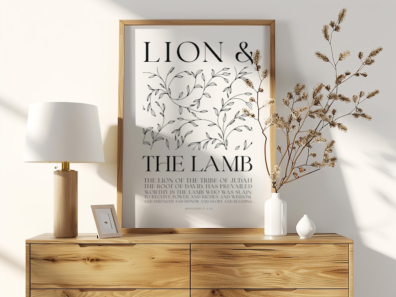 Lion and Lamb Bible Verse Art: Christian Revelation 5 Print (digital ...