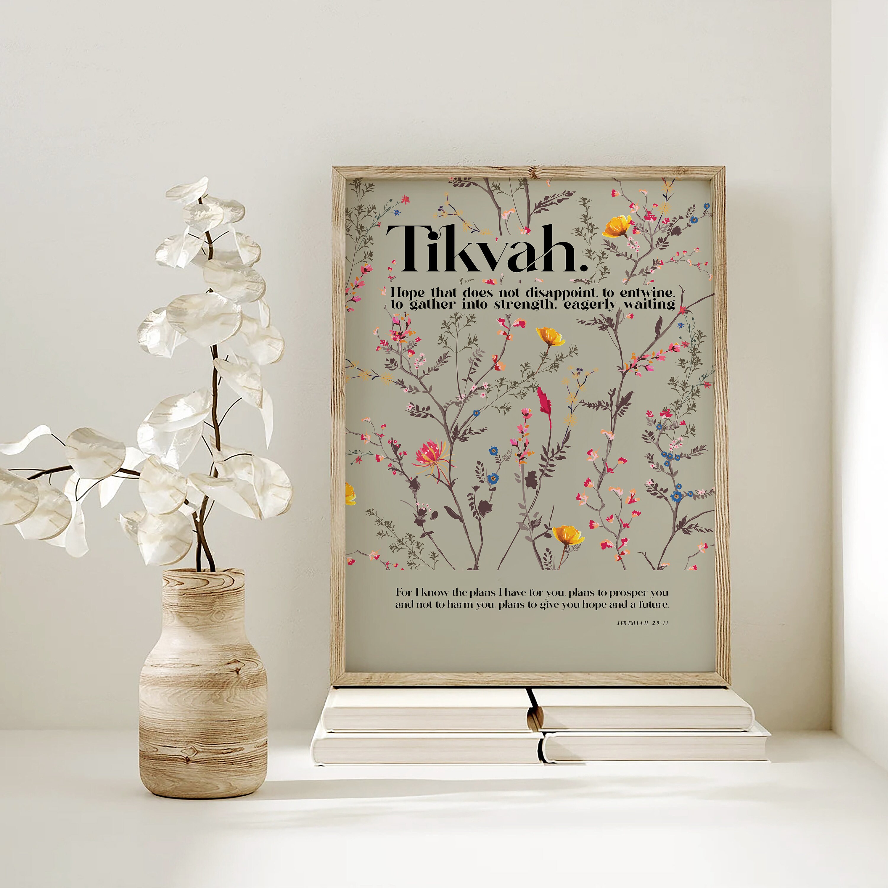 TIKVAH Minimalist Wall Art, HOPE Bible Verse Hebrew Definition Print ...