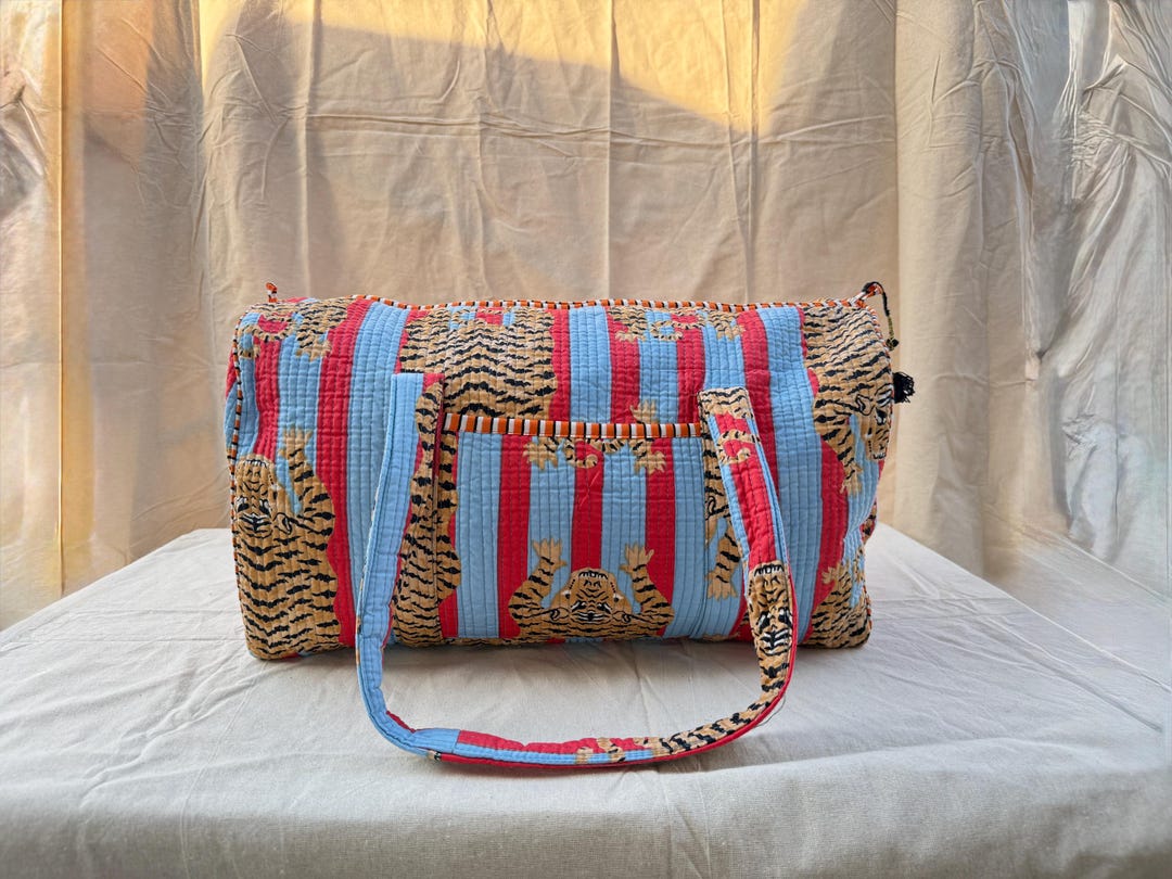 Tiger Print Quilted Cotton Duffle Bag: Handmade Travel Overnight Bag - Etsy