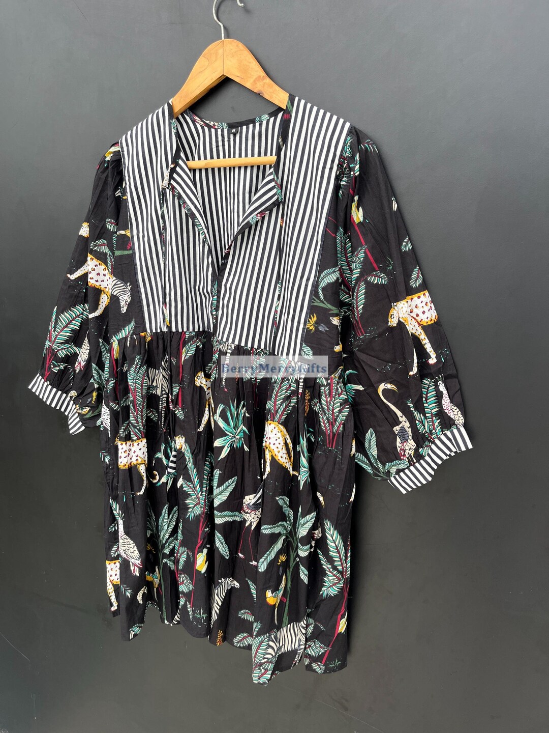 Cotton Gauze Midi Dress, Jungle Block Print Summer Dress - Etsy
