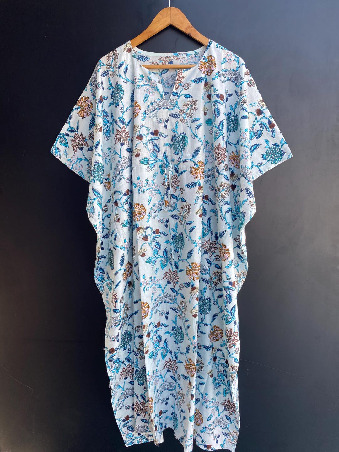 Handmade Floral Cotton Kaftan: Indian Block Print Maxi Dress Women Long ...