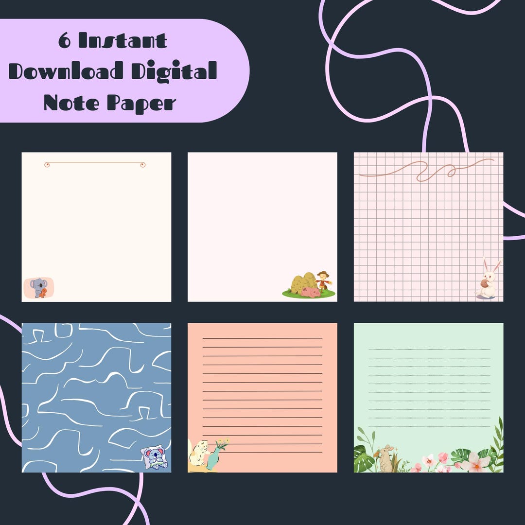 Cute Animal Printable Notepad, Digital Notepad, Lovely Sticky Notes ...
