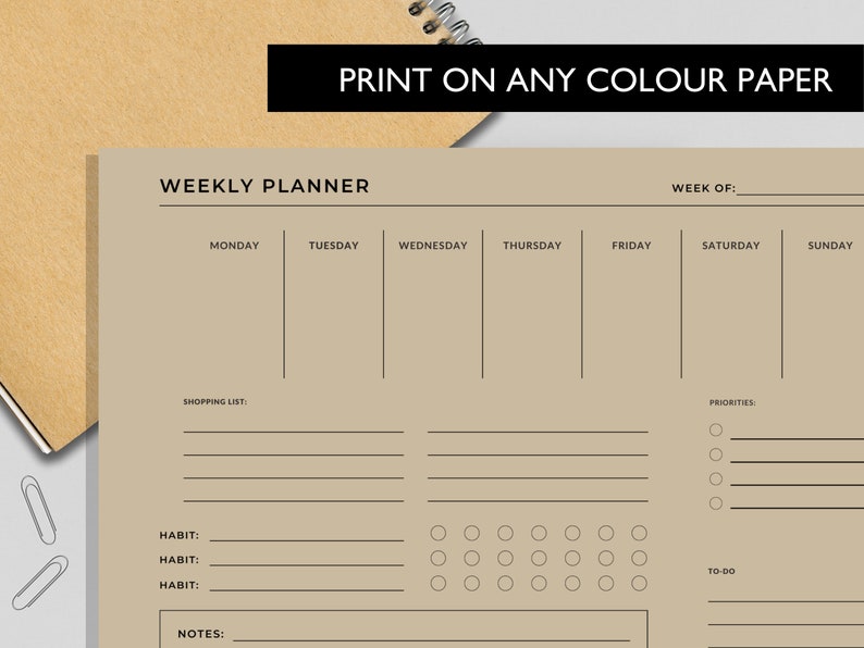 Weekly Planner Printable | Blank Weekly Planner | Minimalist Planner ...