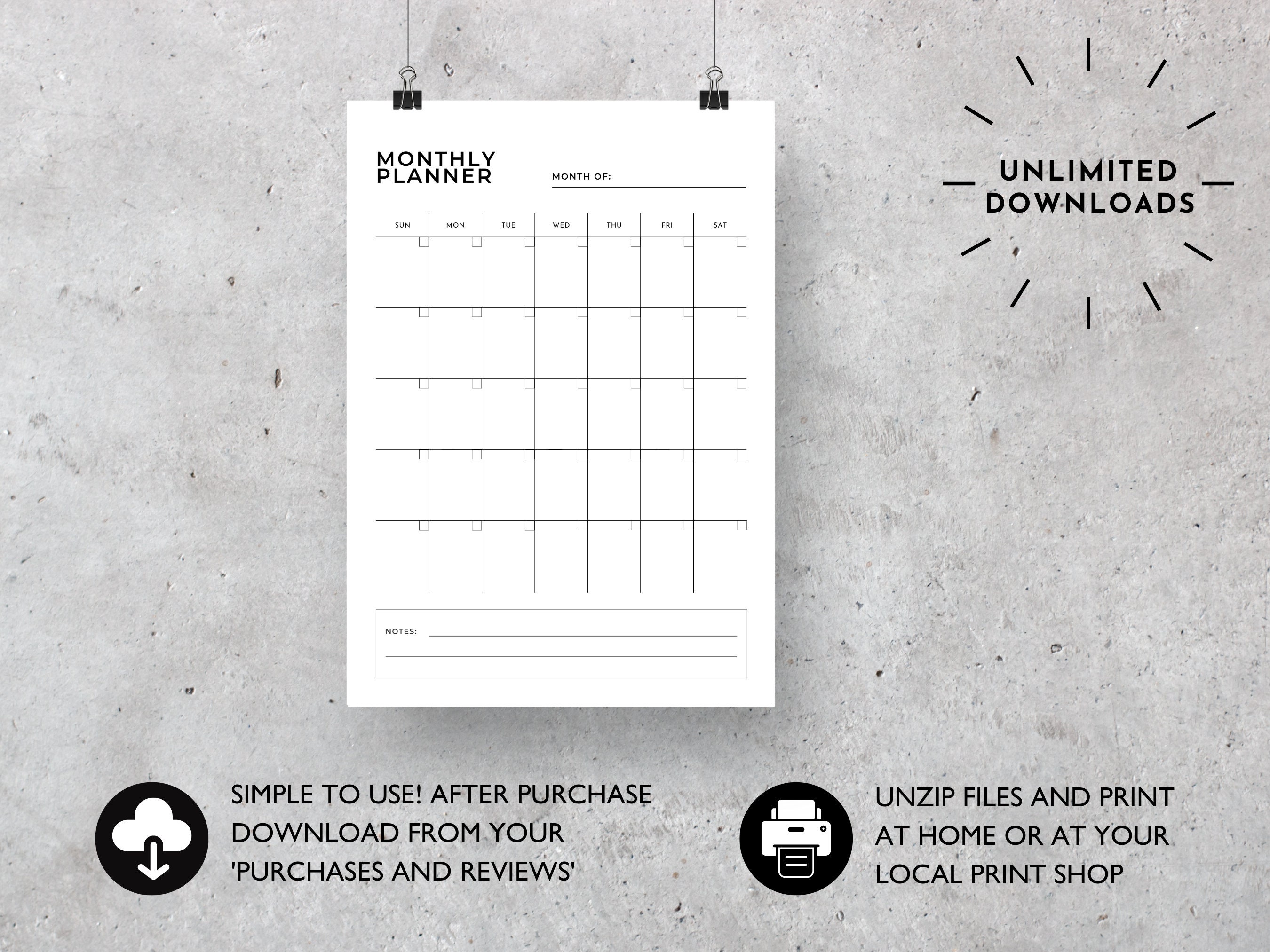 Monthly Planner Printable Blank Monthly Planner Minimalist - Etsy