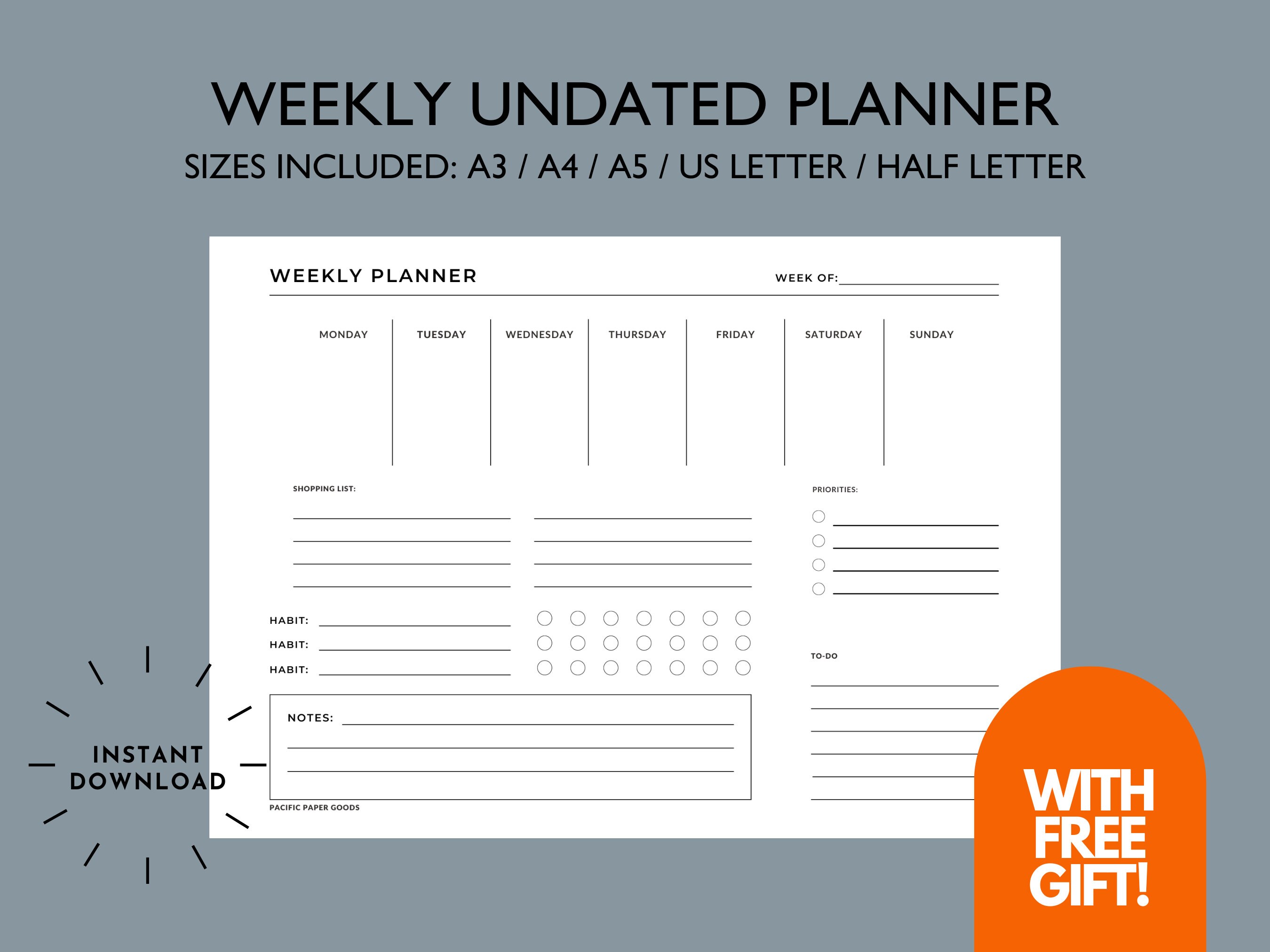 Weekly Planner Printable | Blank Weekly Planner | Minimalist Planner ...
