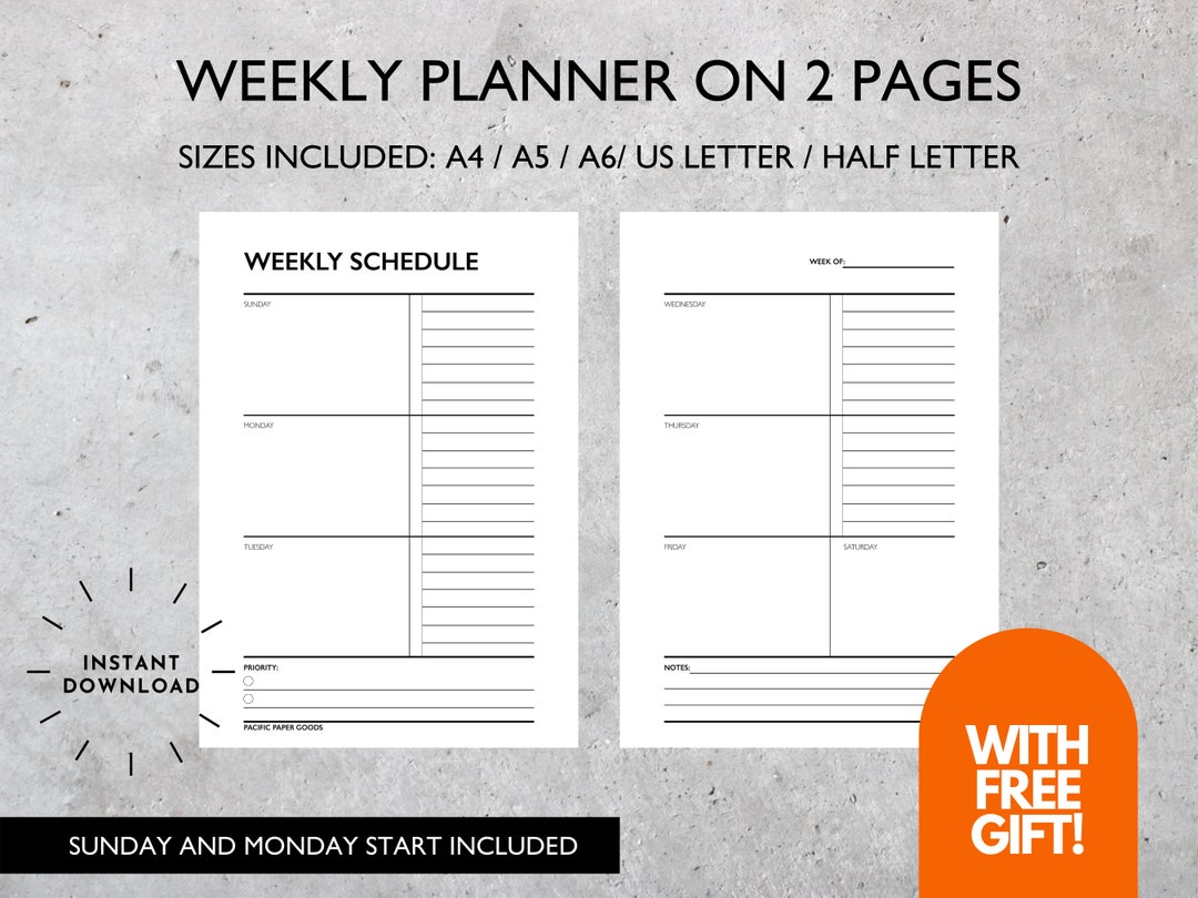 Weekly Schedule Printable | Blank Weekly Planner | Minimalist Planner ...