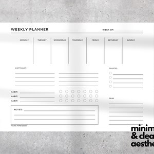Weekly Planner Printable | Blank Weekly Planner | Minimalist Planner ...