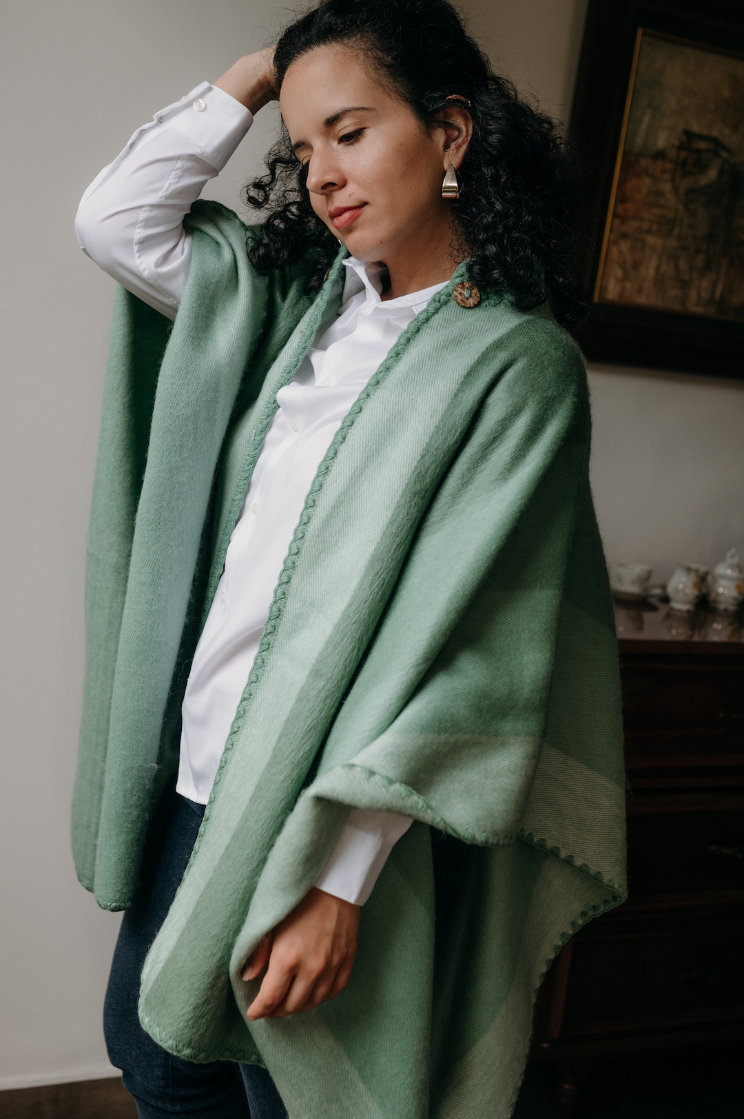 Sage Green Poncho, Green Poncho, Peru Poncho, Ecuadorian Poncho, Alpaca ...