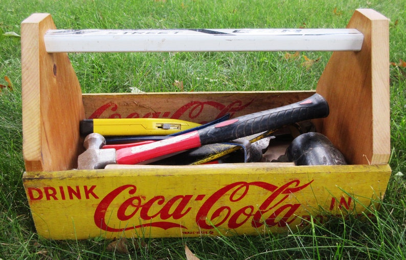 Vintage Handmade Coke Crate Toolbox With a Hockey Stick Handle - Etsy