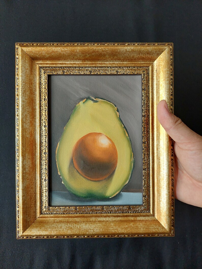 Original Avocado Oil Painting: Gold Framed Kitchen Wall Art (8x10 Inch ...