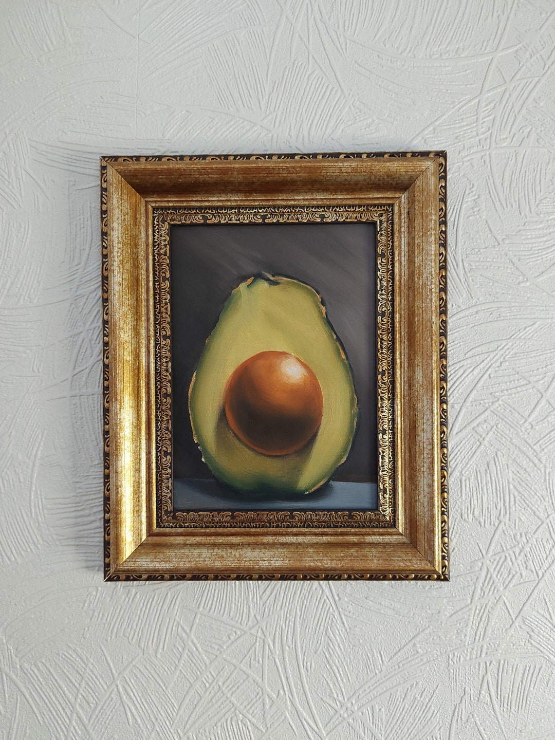 Original Avocado Oil Painting: Gold Framed Kitchen Wall Art (8x10 Inch ...