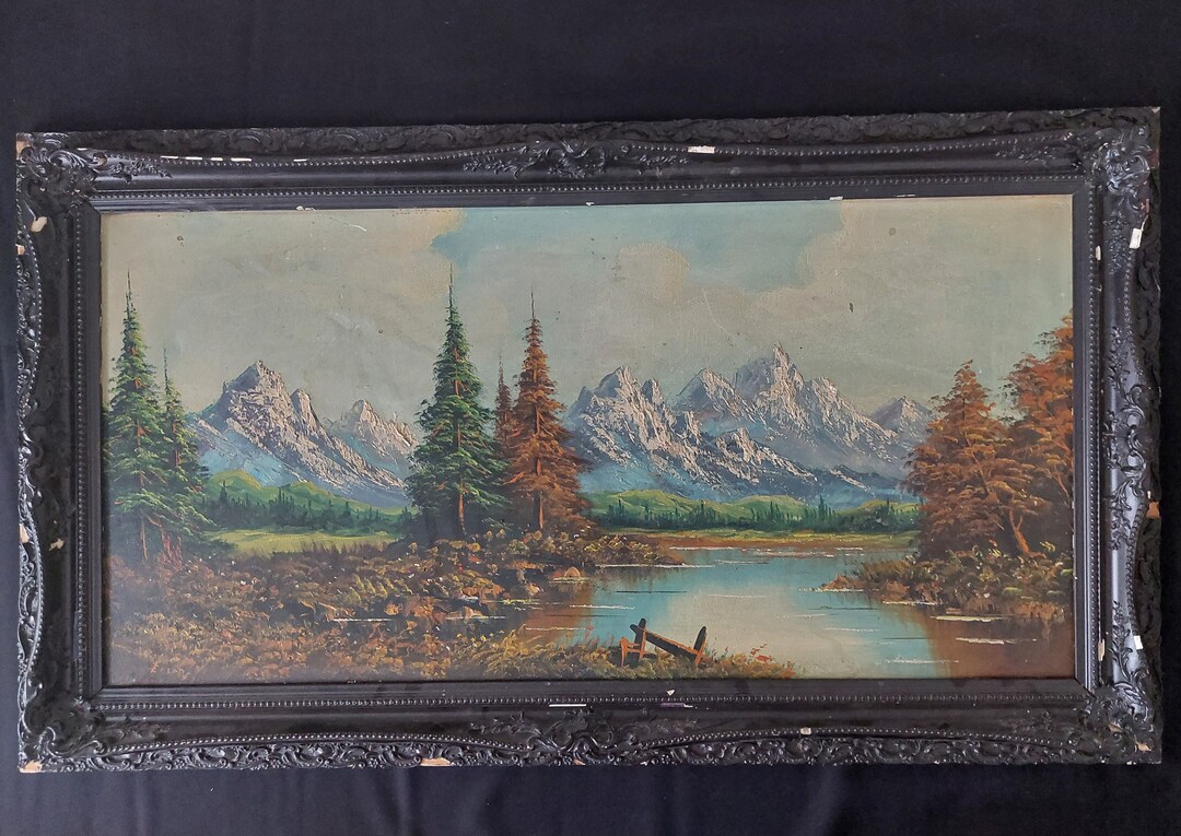 Vintage Original Landscape Painting, Antique Frame, Large Canvas Art ...