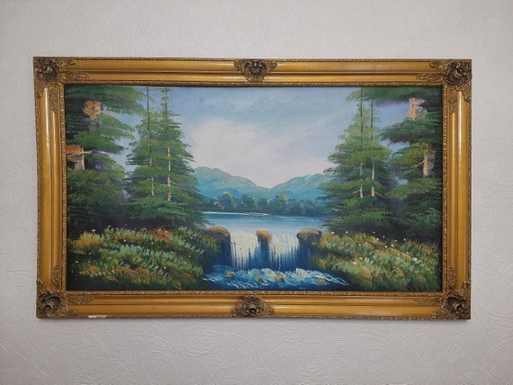 Original Landscape Painting Antique Frame Large Canvas Art - Etsy