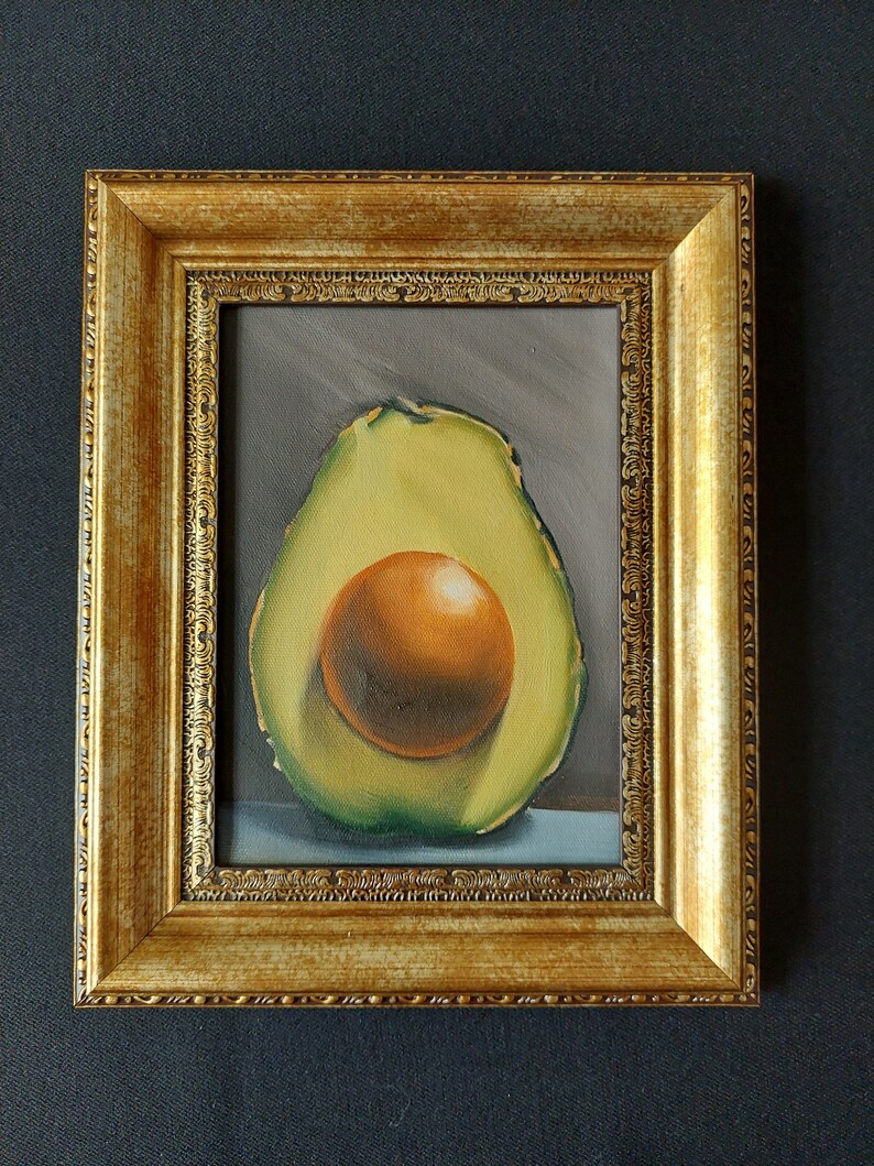 Original Avocado Oil Painting: Gold Framed Kitchen Wall Art (8x10 Inch ...