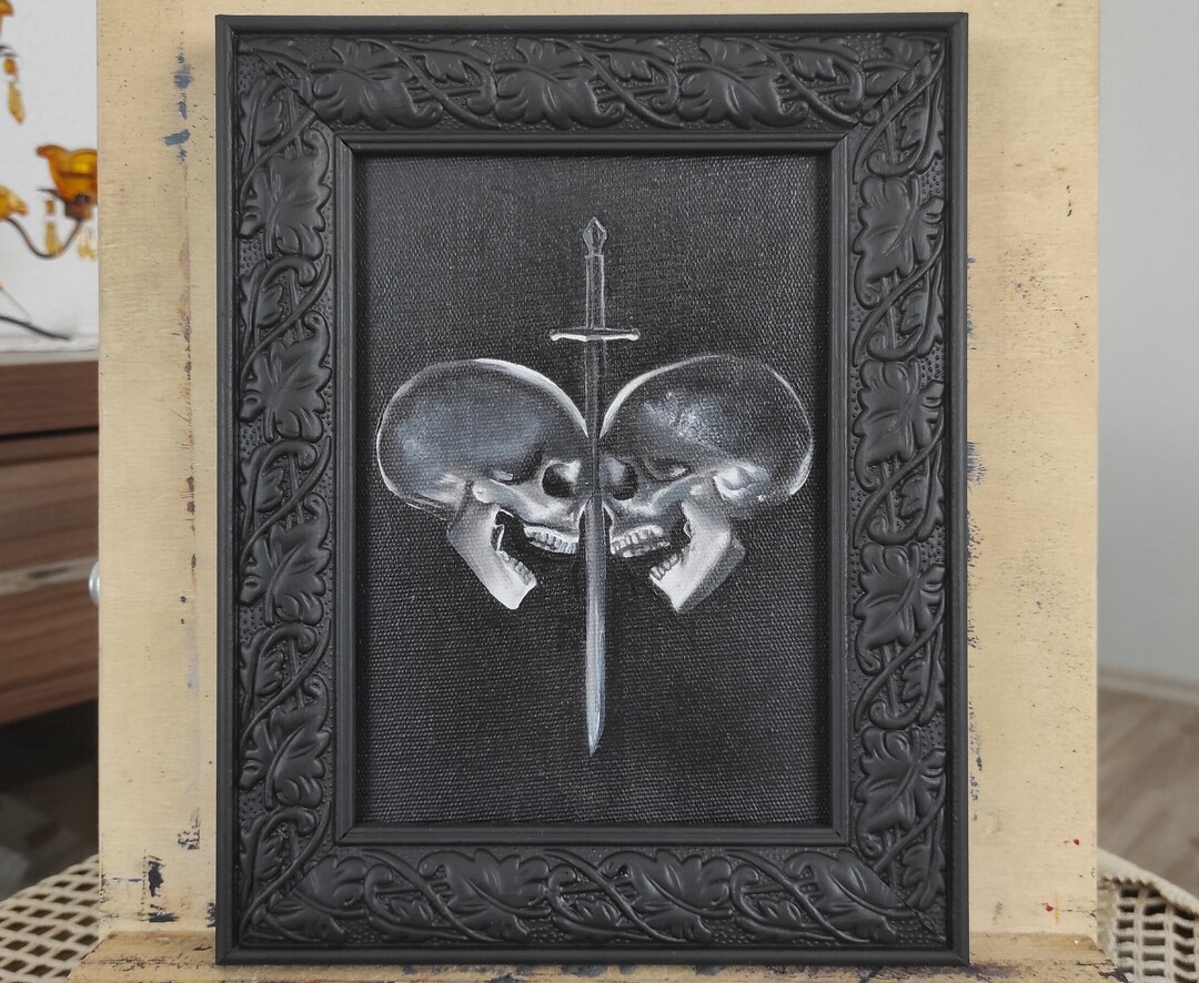 Original Skulls and Sword Oil Painting: Framed Realistic Art - Etsy
