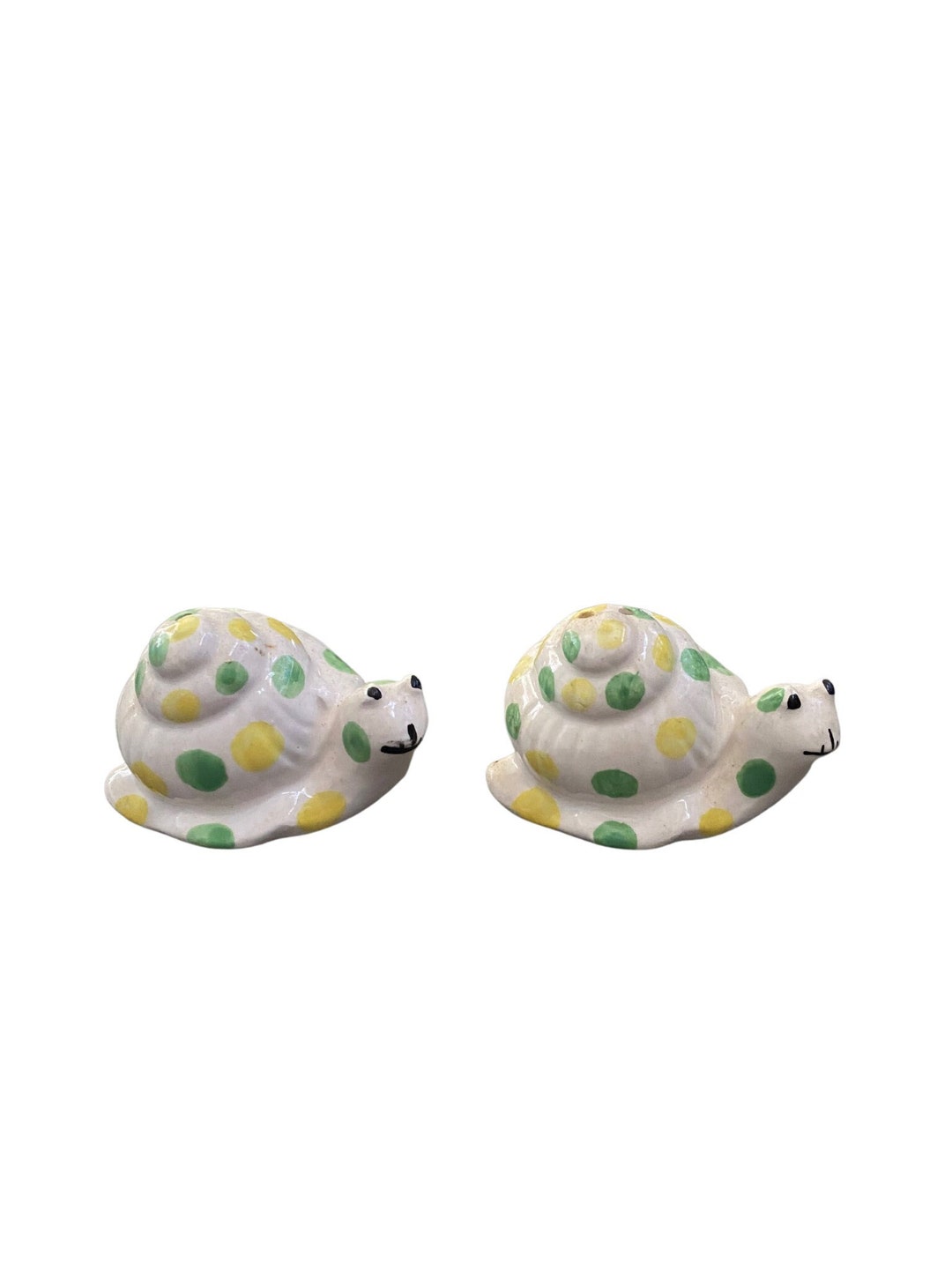 Vintage Snail Salt and Pepper Shakers White With Green and Yellow Polka ...