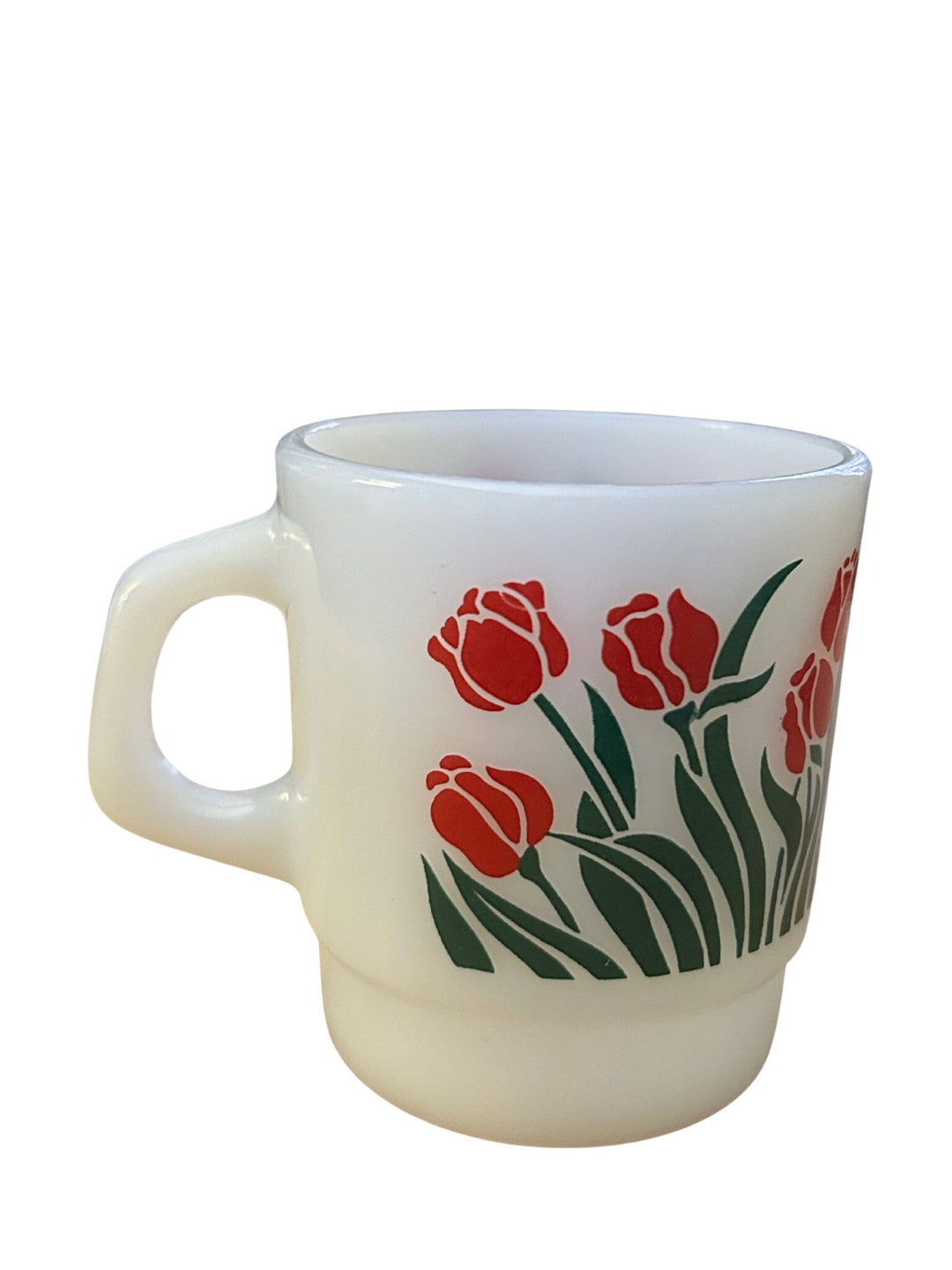 Vintage Milk Glass Termocrisa Red Tulip Mug - Etsy