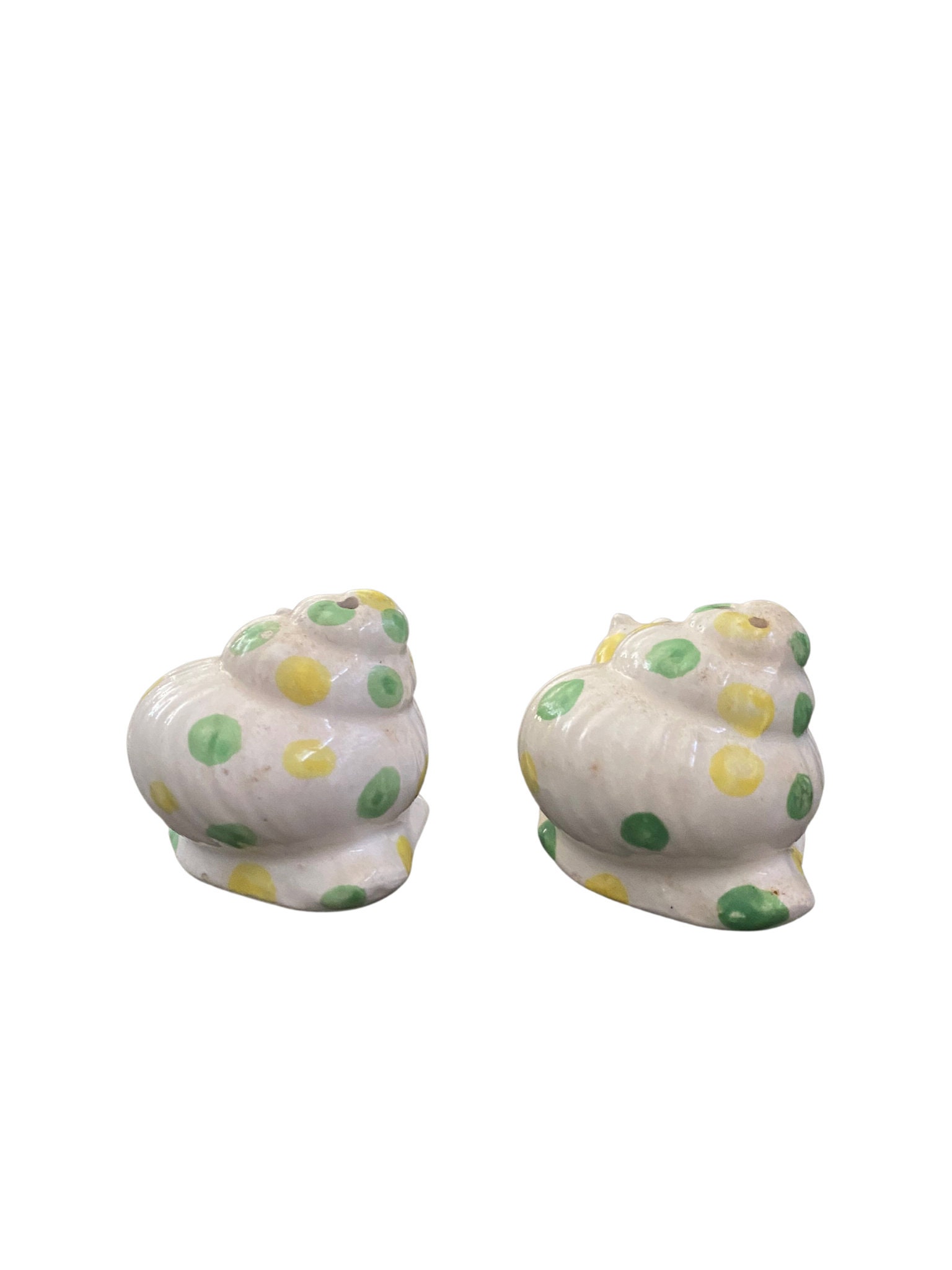 Vintage Snail Salt and Pepper Shakers White With Green and Yellow Polka ...