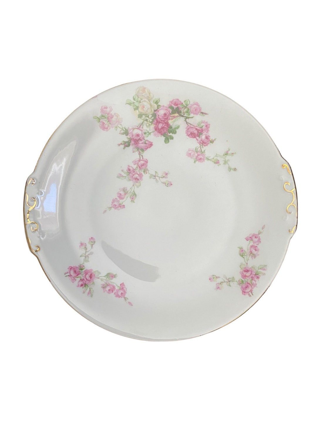 Vintage Victoria Czechoslovakia Cake Plate White With Pink Flowers - Etsy