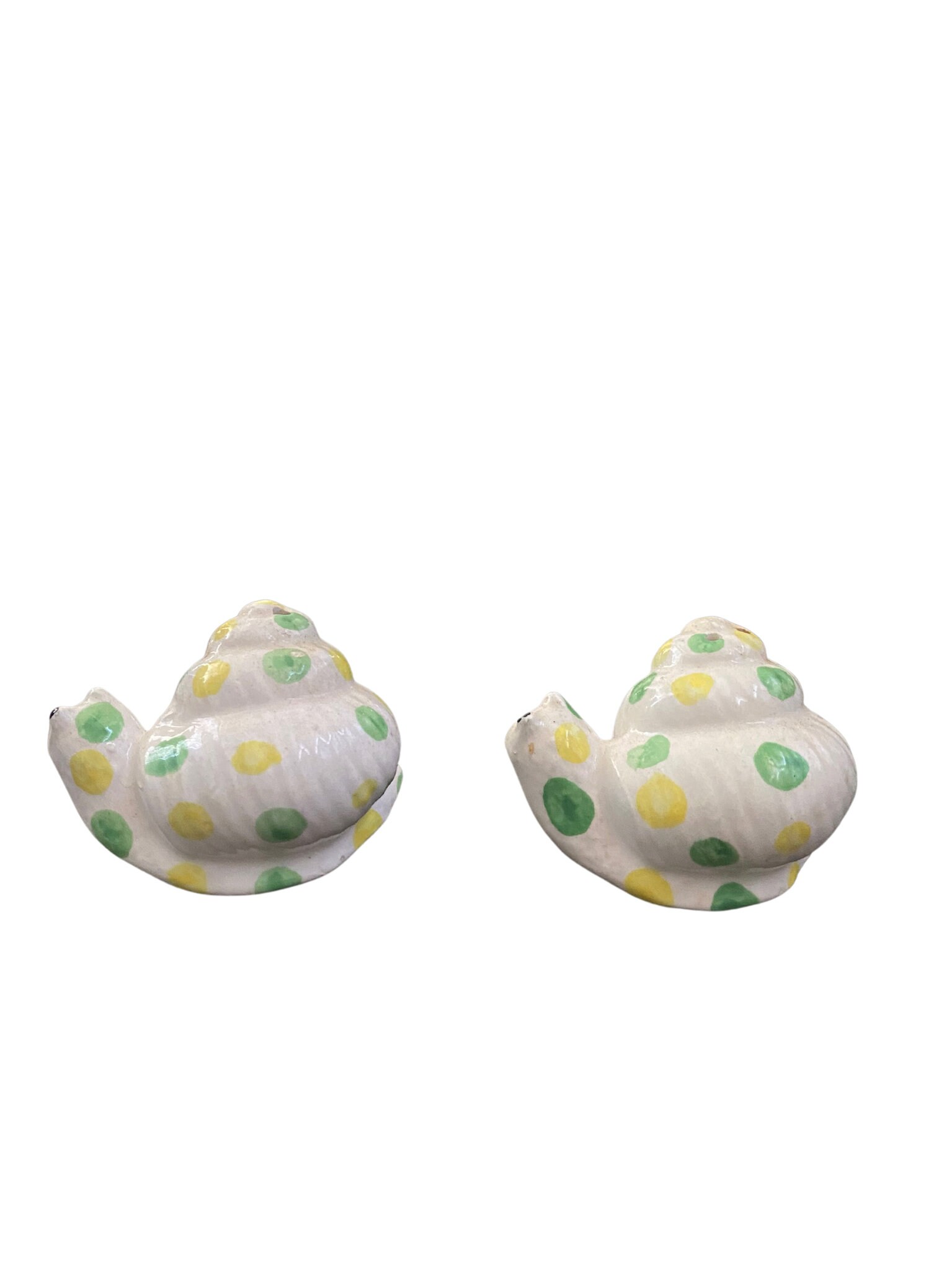 Vintage Snail Salt and Pepper Shakers White With Green and Yellow Polka ...